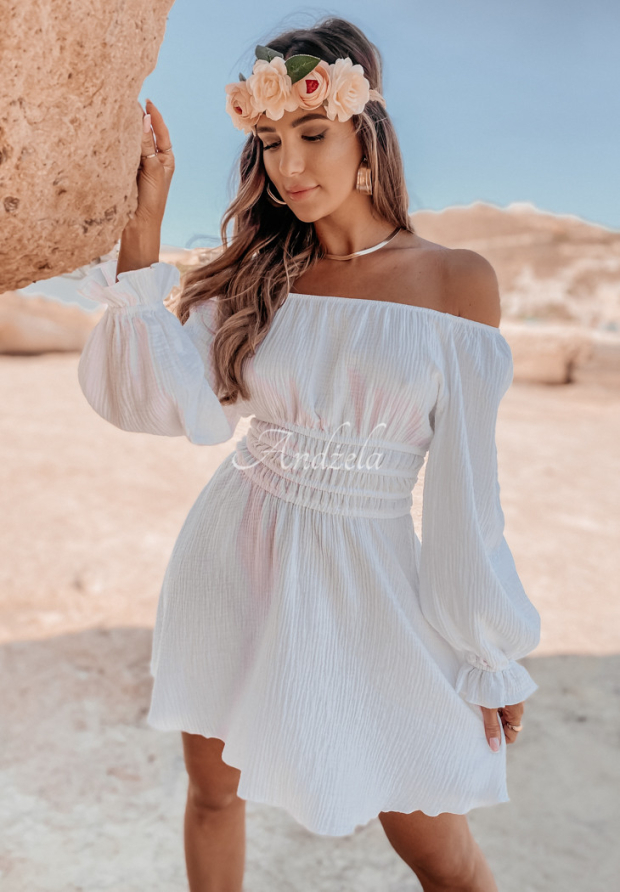 Muslin spangled dress Malta white - Andżela Online Store