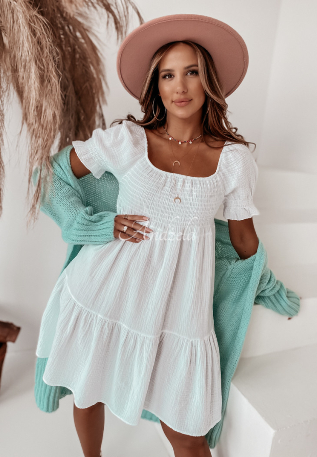 Muslin spangled dress Alleena white - Andżela Online Store