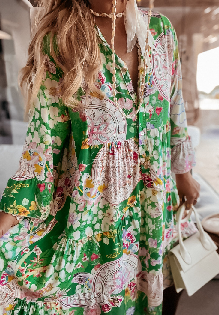 Magnala Fleur floral dress green - Andżela Online Store