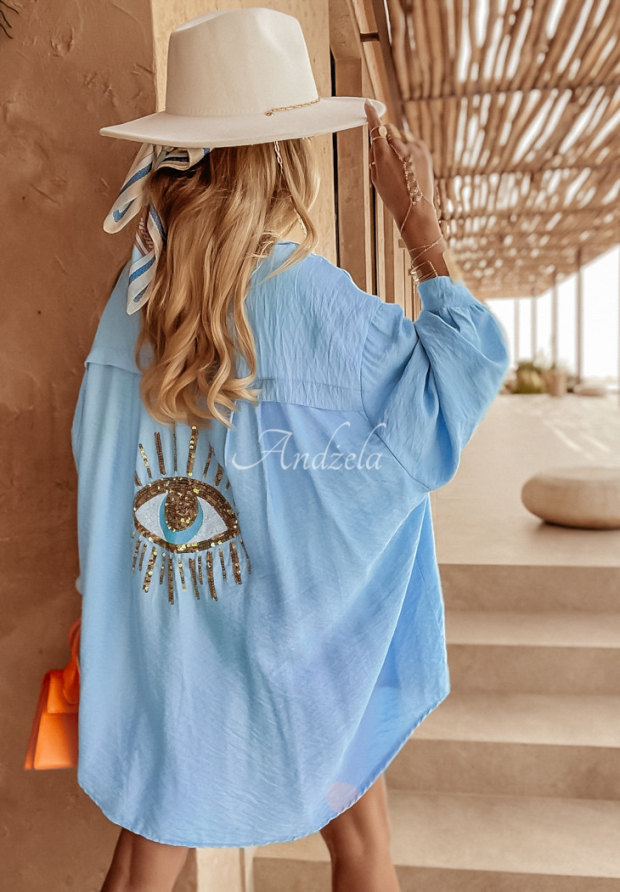 Shirt with decorative applique Eye See You blue - Andżela Online Store