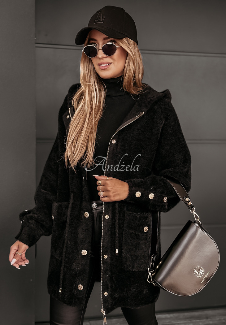 Heavenly black hooded alpaca coat - Andżela Online Store