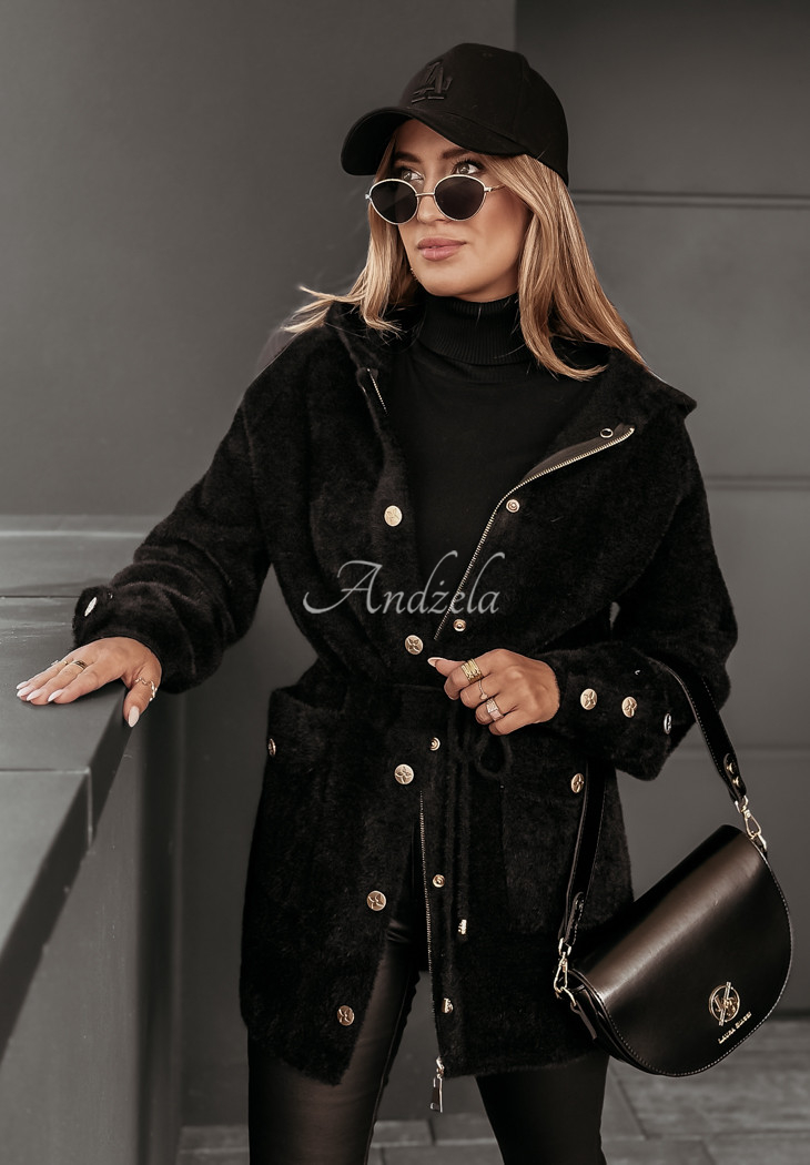 Heavenly black hooded alpaca coat - Andżela Online Store