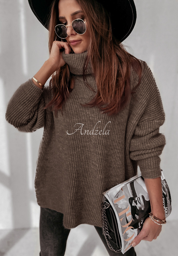 Oversize sweater with turtleneck Fuller chocolate - Andżela Online Store