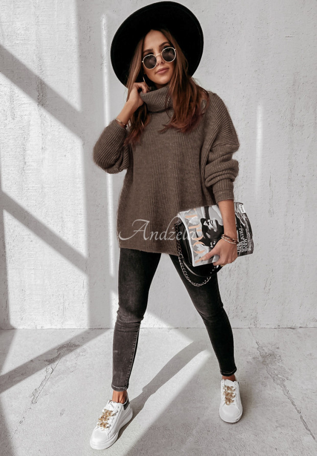 Oversize sweater with turtleneck Fuller chocolate - Andżela Online Store