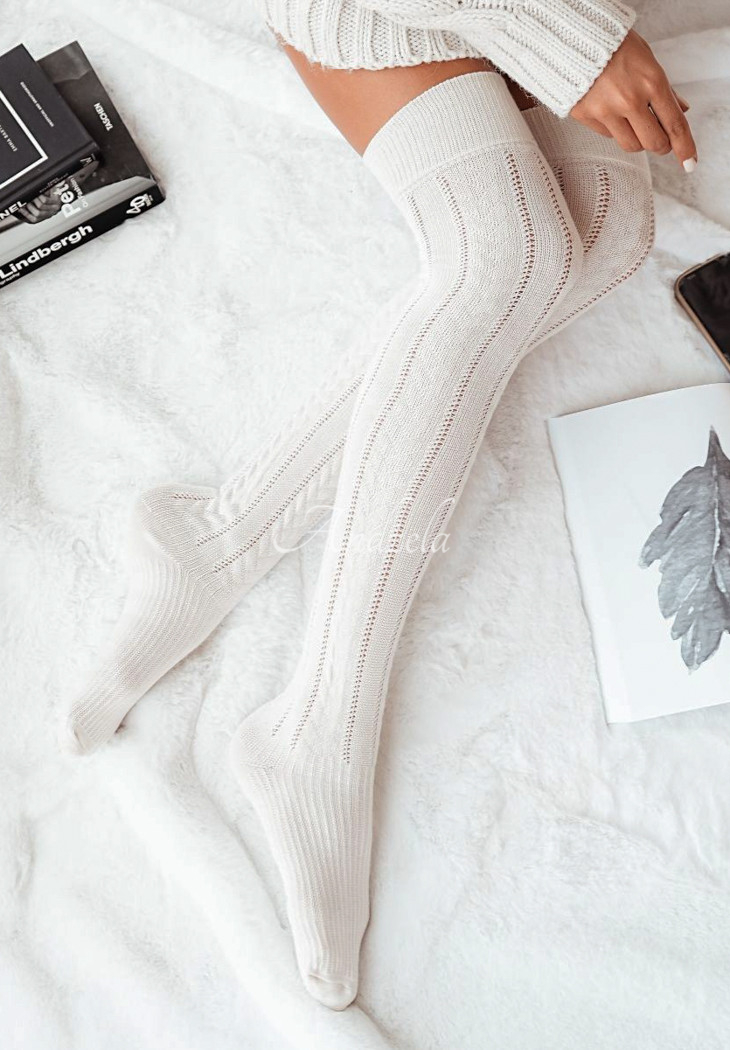 Alpine Holiday ecru decoratively braided knee socks - Andżela Online Store