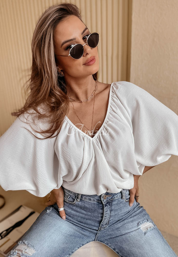 Carnation Charm ecru tie blouse - Andżela Online Store