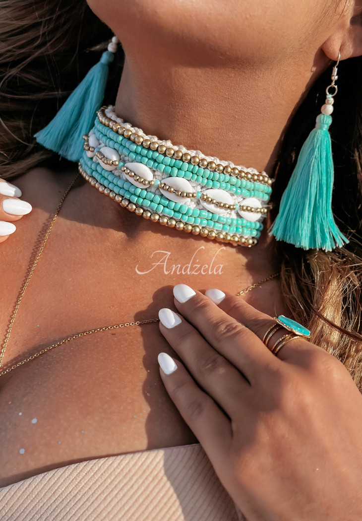 Wide choker, bracelet with shells and beads handmade Bali turquoise ...