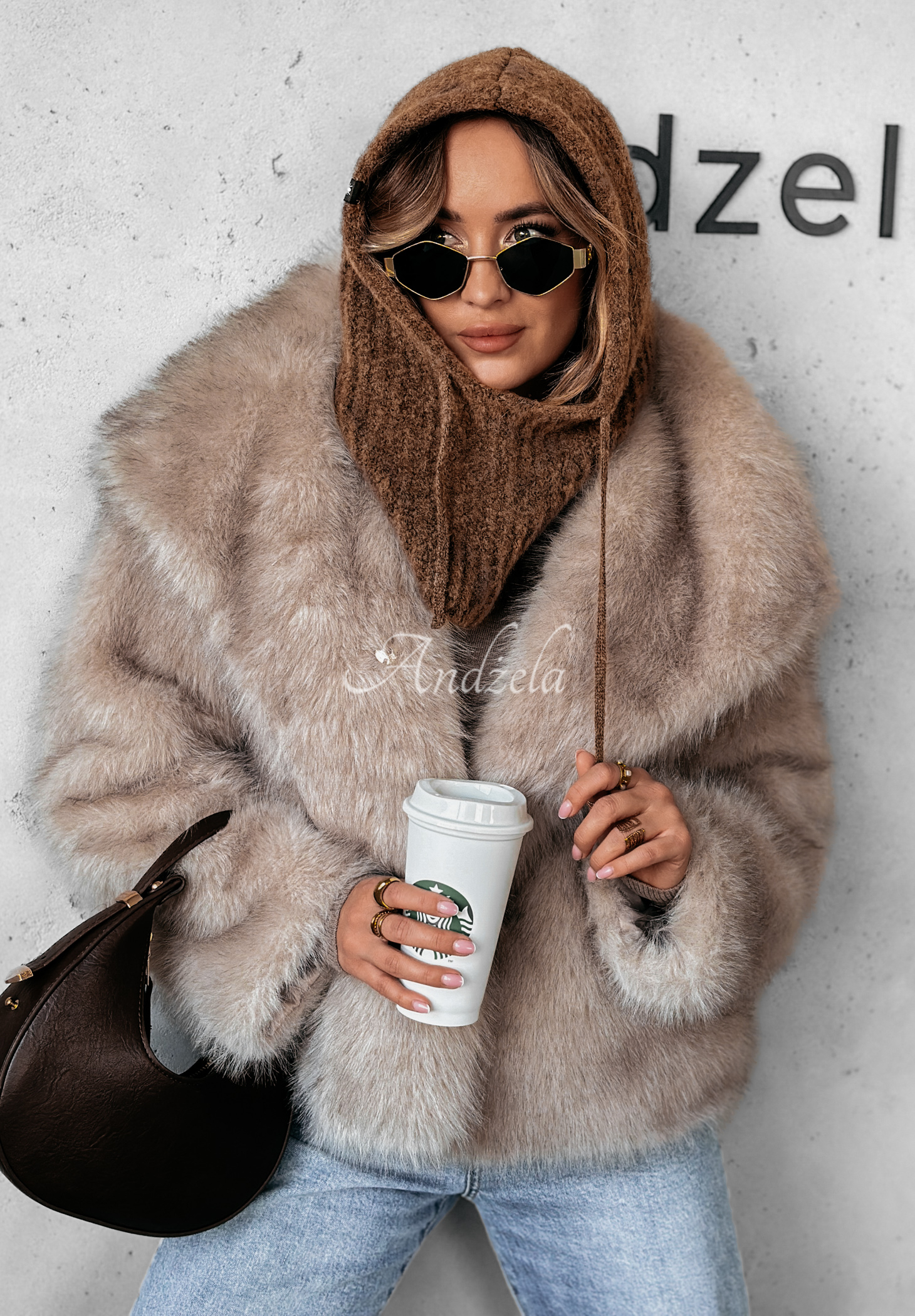 Snow Angels chocolate balaclava hooded mantelpiece - Andżela Online Store
