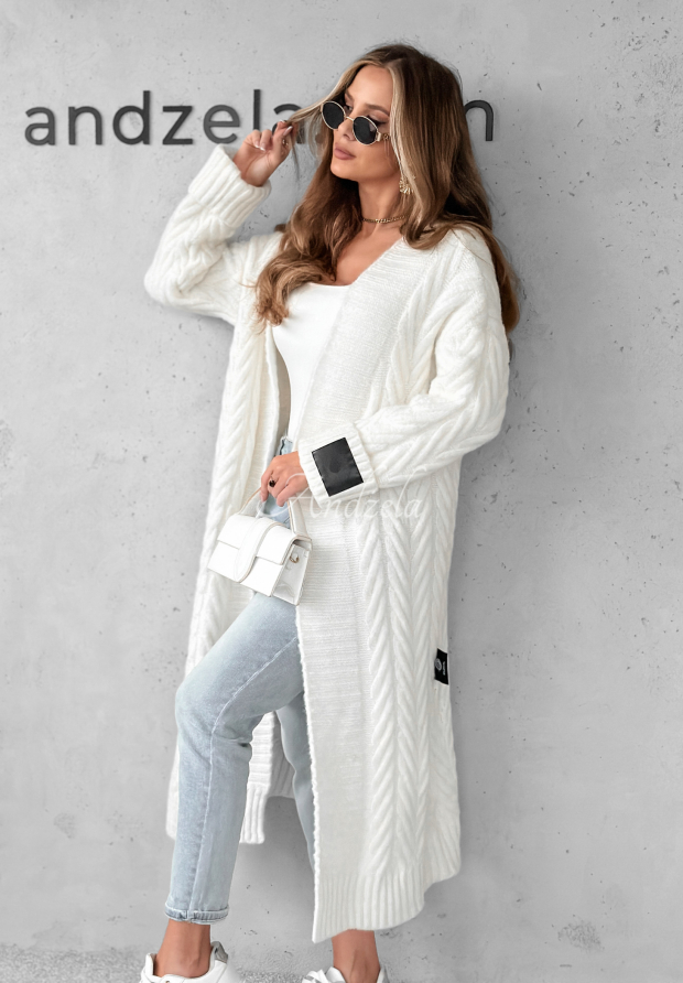 Long decorative braided cardigan Raindrop Reverie ecru - Andżela Online ...