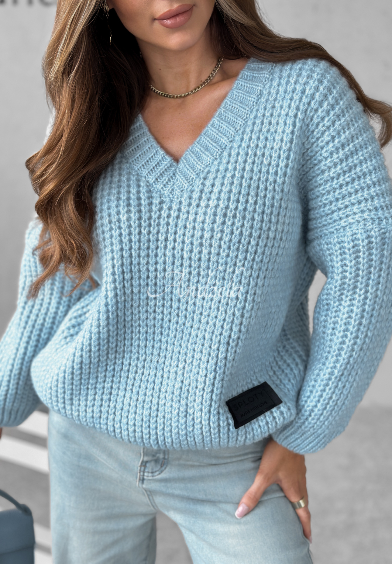 Oversize sweater with neckline Fluffy Excellence blue - Andżela Online ...