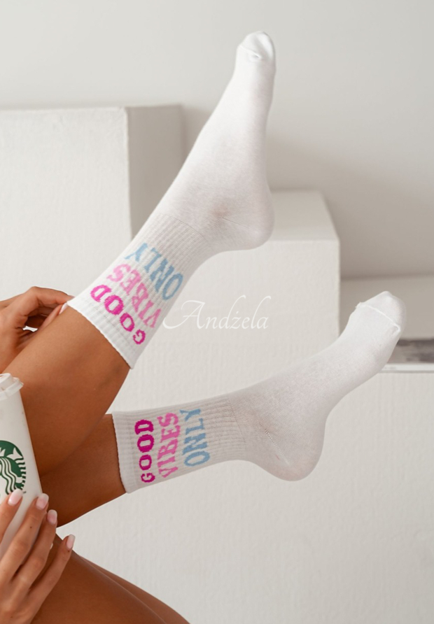 Good Vibes Only long socks white - Andżela Online Store