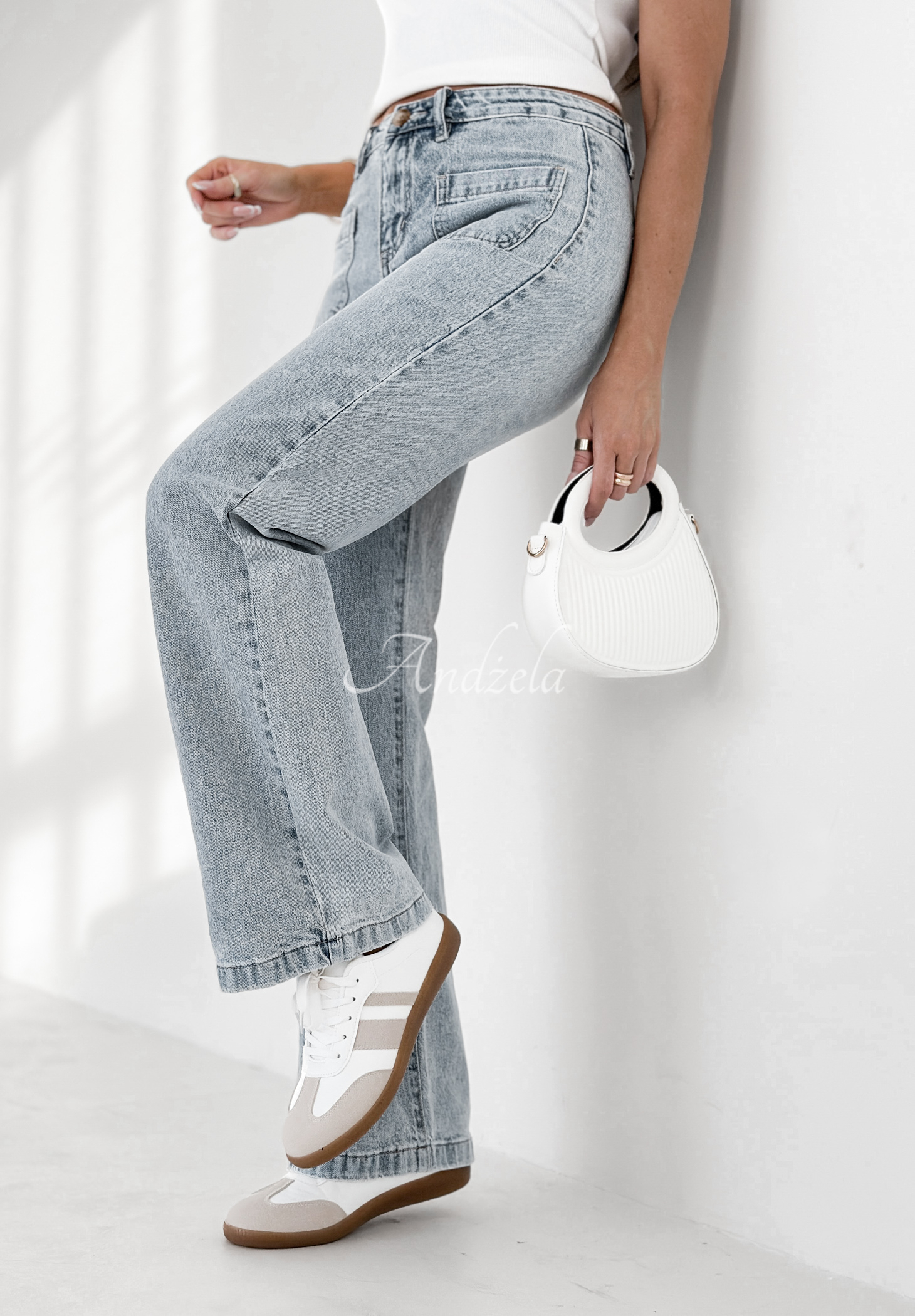 Straight denim pants I Cannot Lie light blue - Andżela Online Store