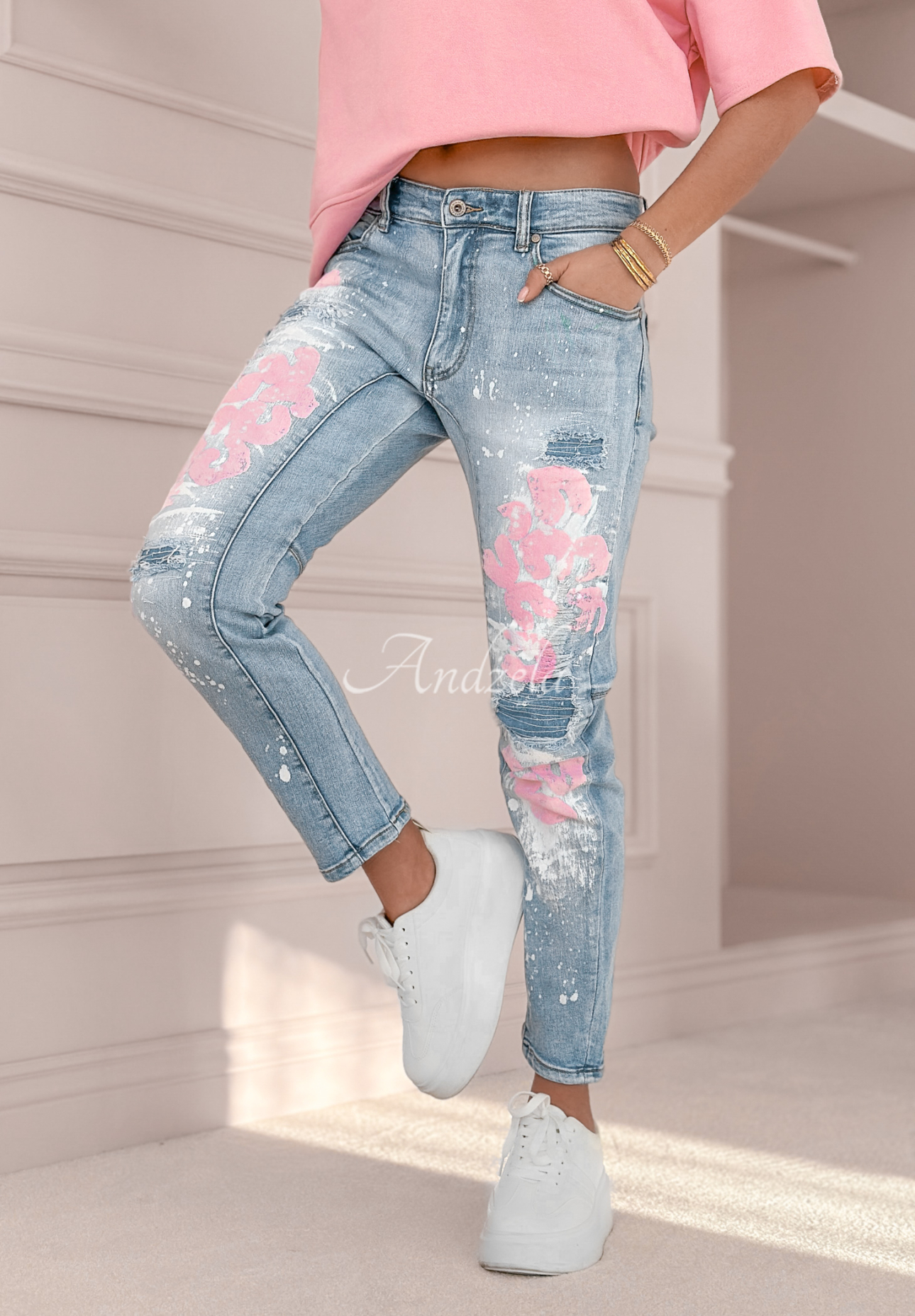 Bright And Cheerful blue printed denim pants - Andżela Online Store
