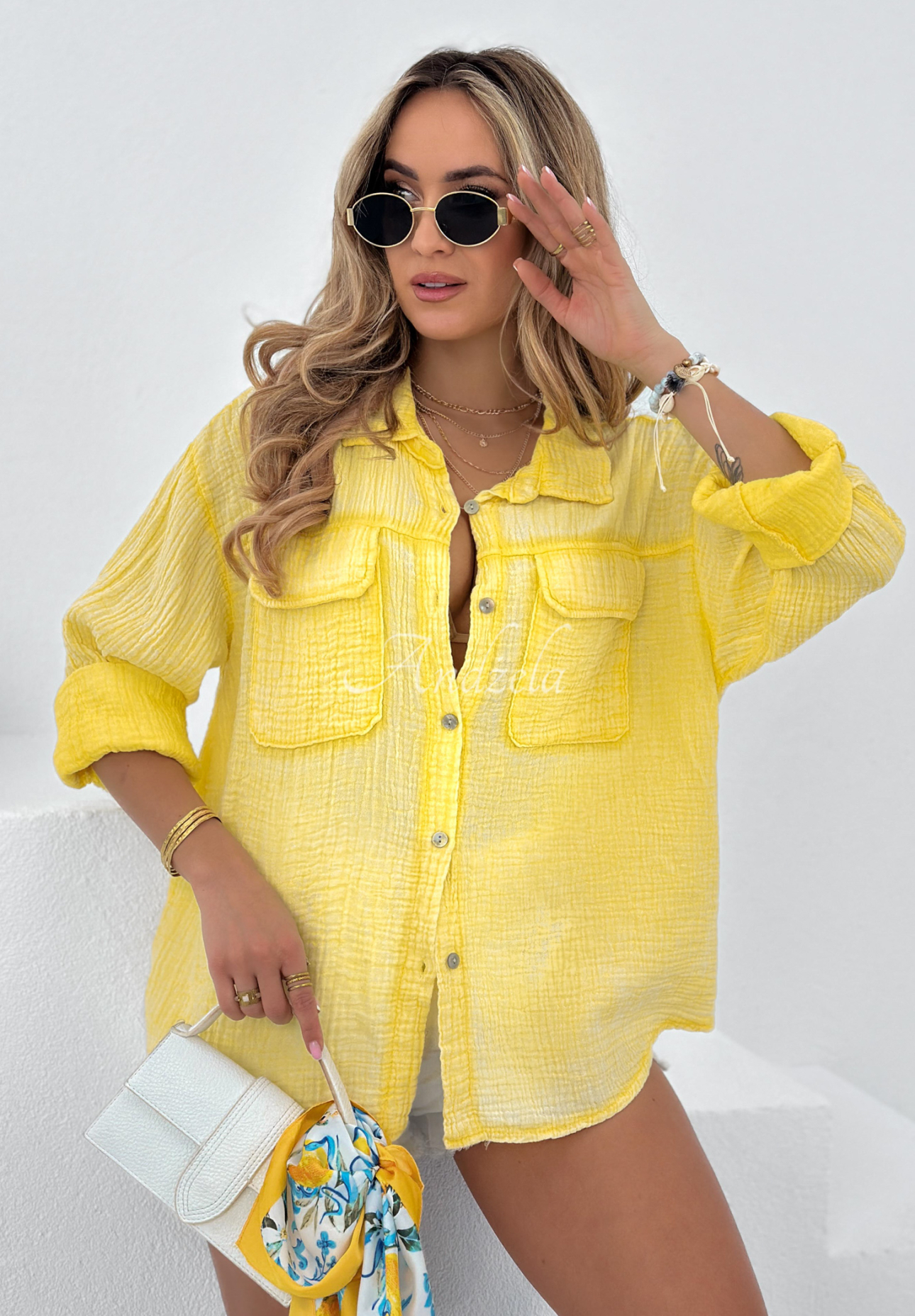 Bubbly Waves yellow muslin shirt - Andżela Online Store