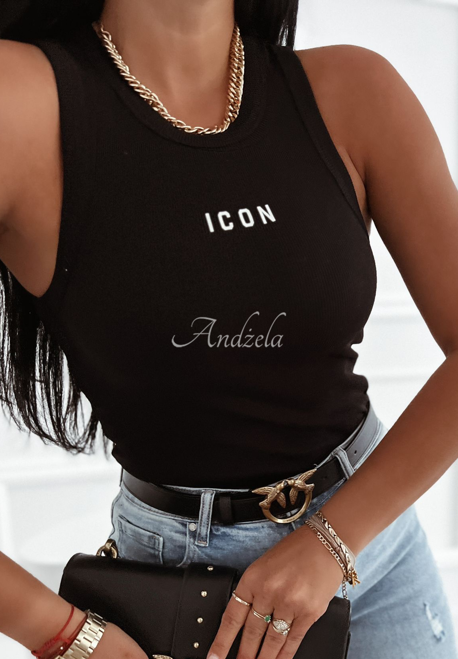 Ribbed top with Icon black lettering - Andżela Online Store