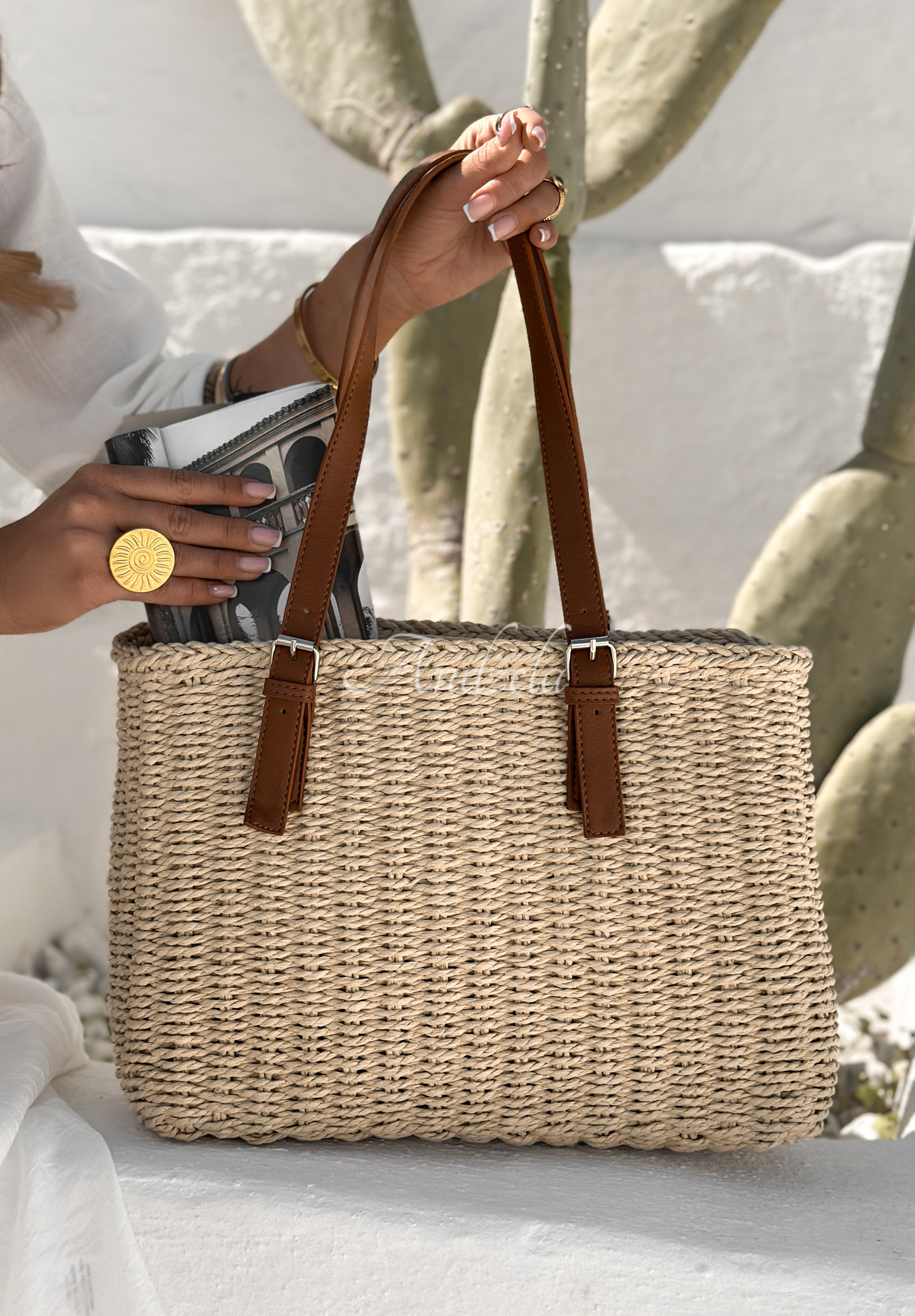 Beachside Bliss light beige braided handbag - Andżela Online Store