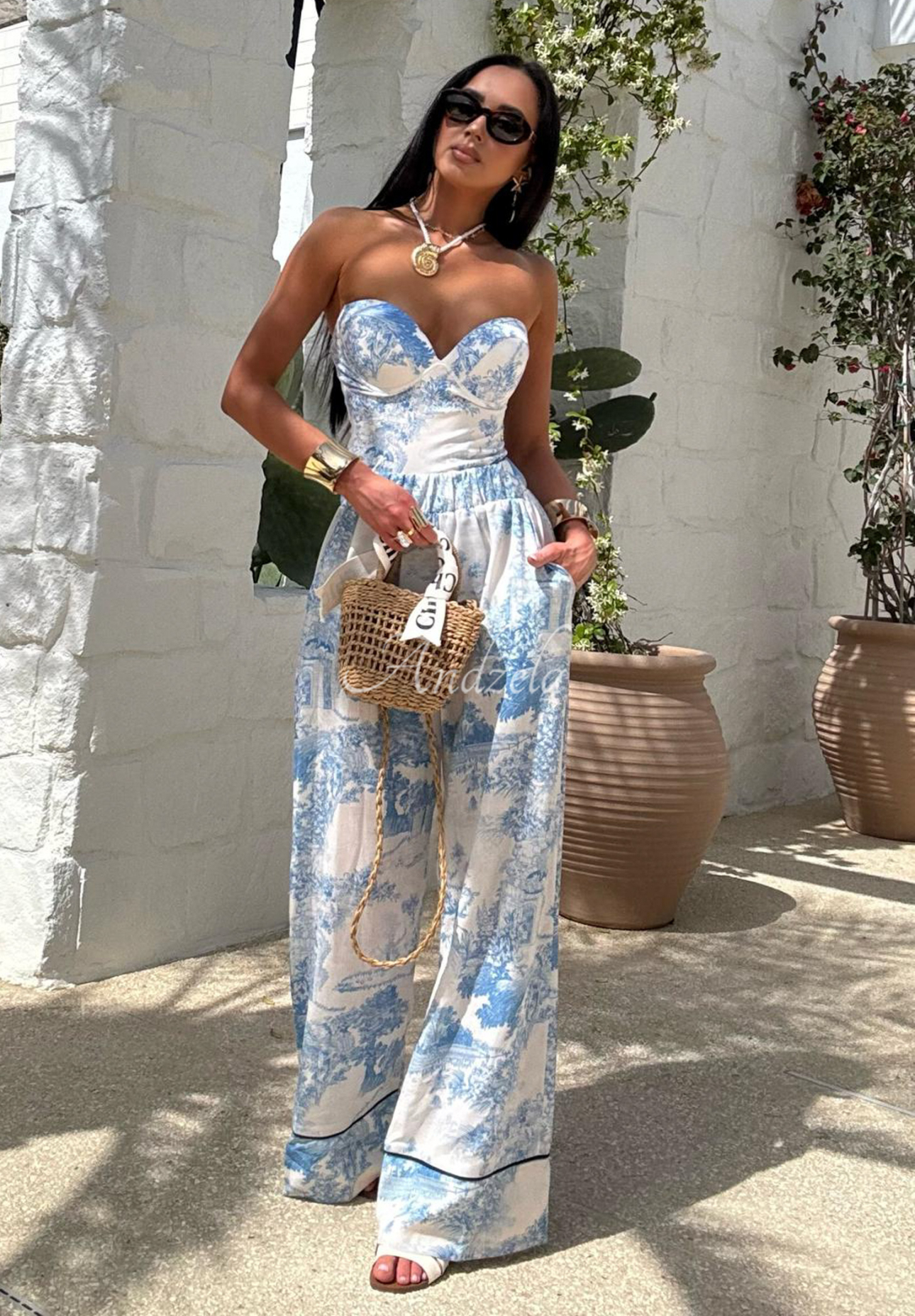 Viscose patterned pants La Milla Dreamy Places blue - Andżela Online Store