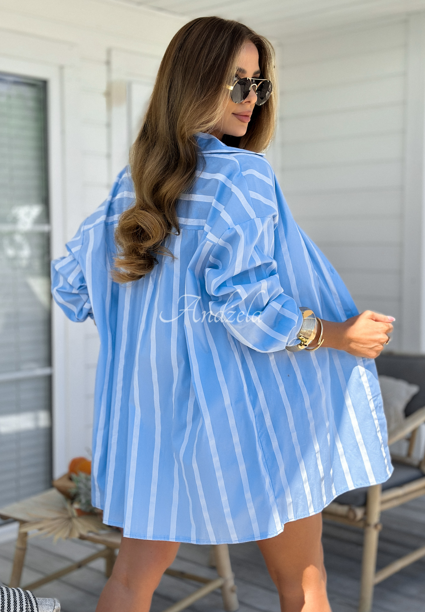 Striped shirt and short shorts set Summer Stripes blue - Andżela Online Store