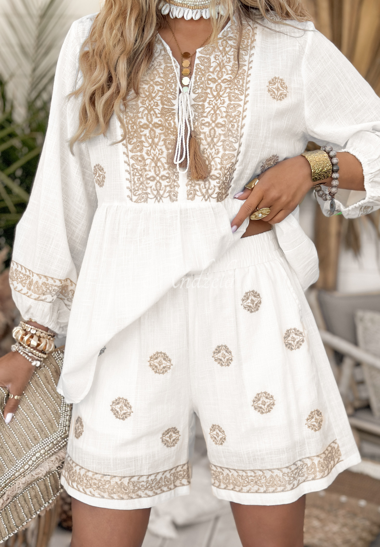 Short shorts with boho embroidery Serene Beaches white - Andżela Online ...