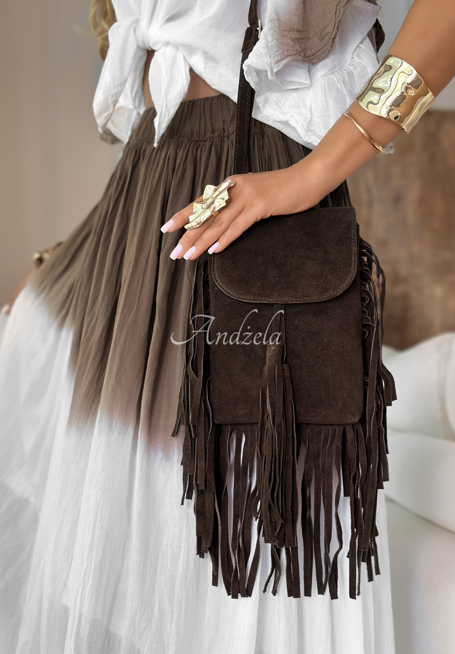 Wildest Soul chocolate suede fringe handbag - Andżela Online Store