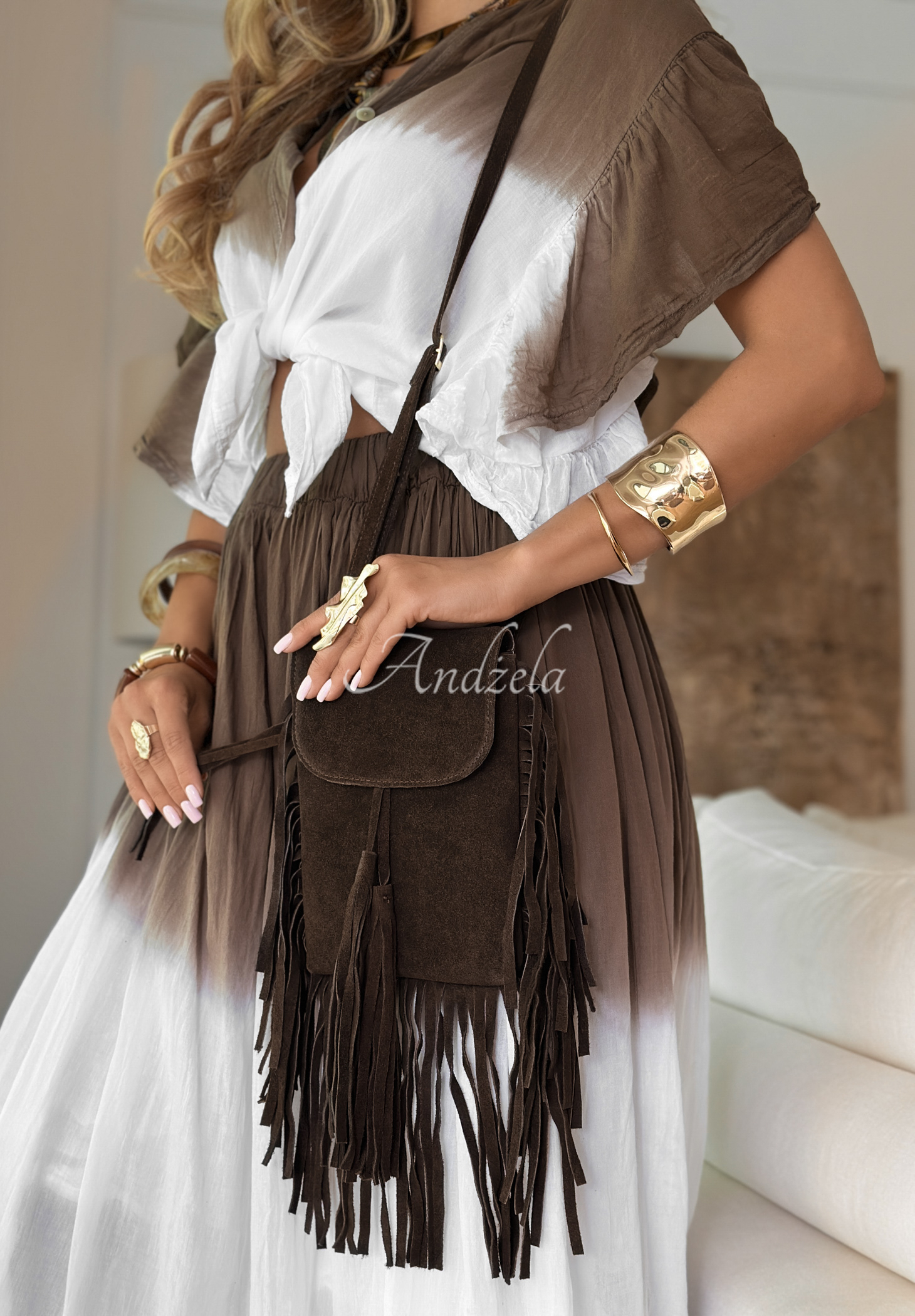 Wildest Soul chocolate suede fringe handbag - Andżela Online Store
