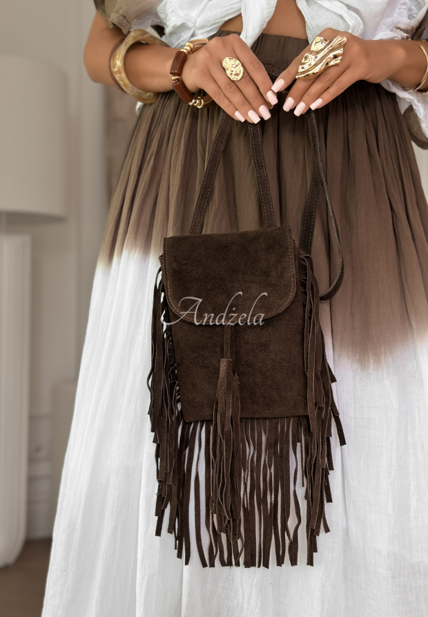Wildest Soul chocolate suede fringe handbag - Andżela Online Store
