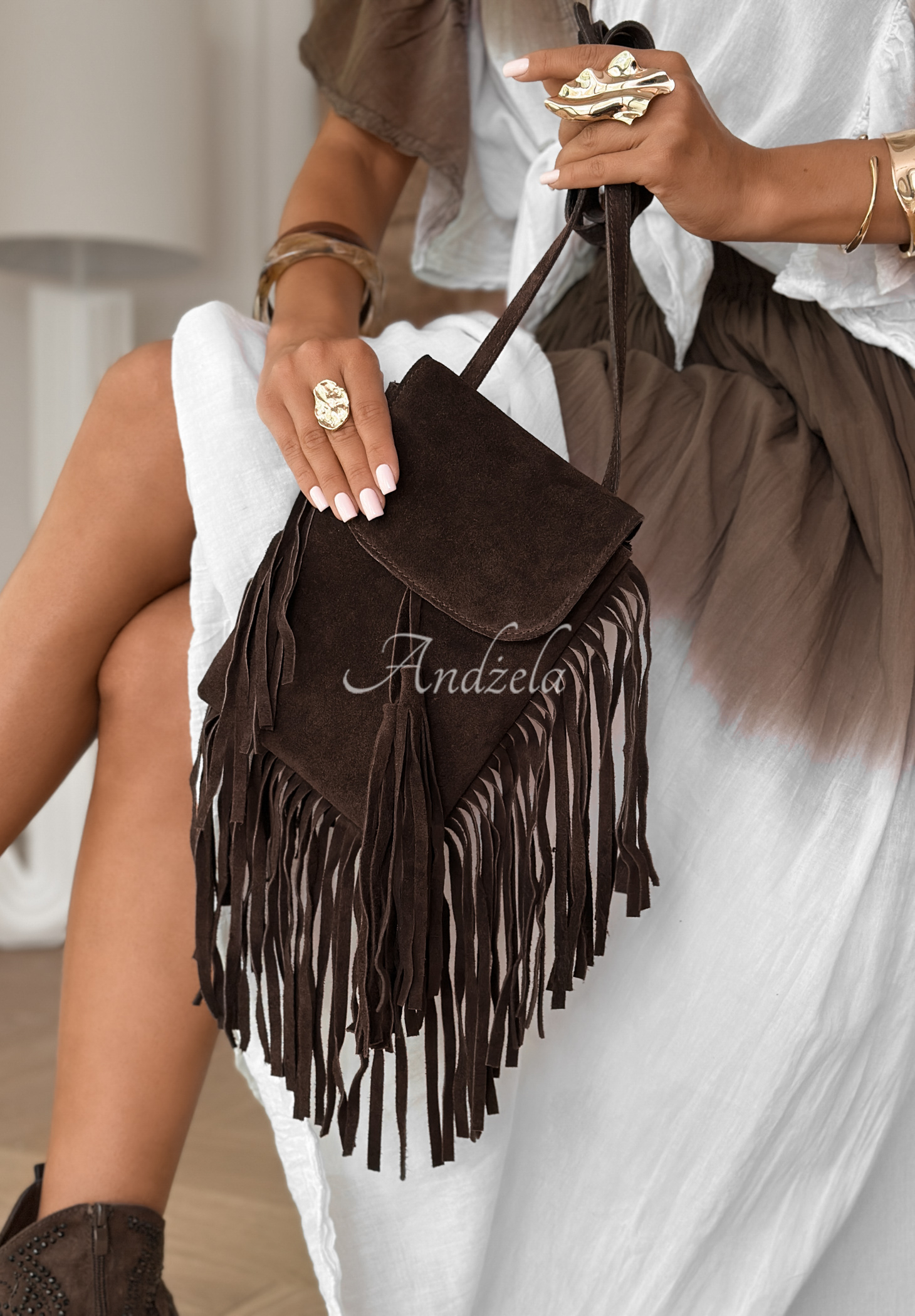 Wildest Soul chocolate suede fringe handbag - Andżela Online Store