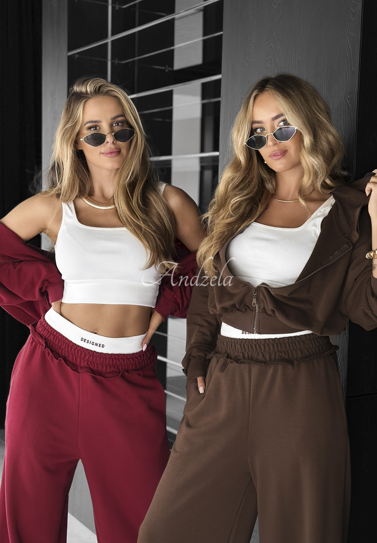 Komplet 3in1 top, bluza i spodnie wide leg Let’s Do This czekoladowy ...