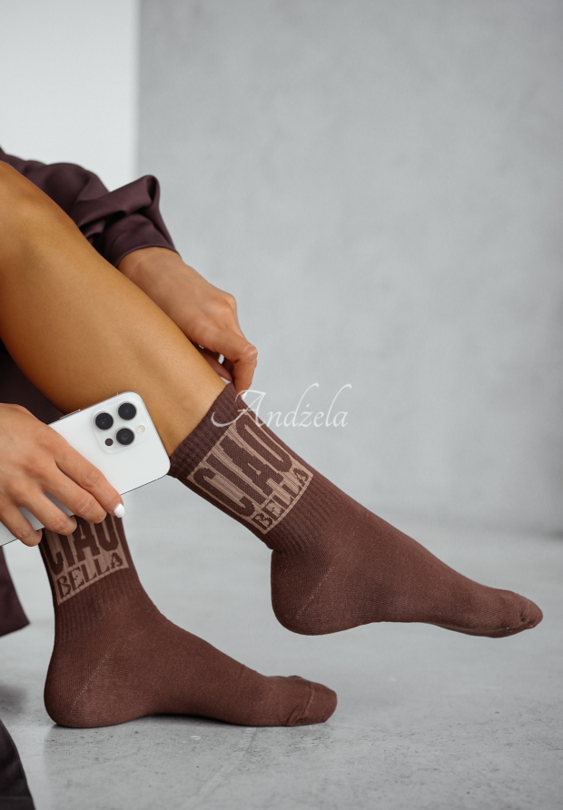 Long socks with lettering Ciao Bella chocolate. - Andżela Online Store