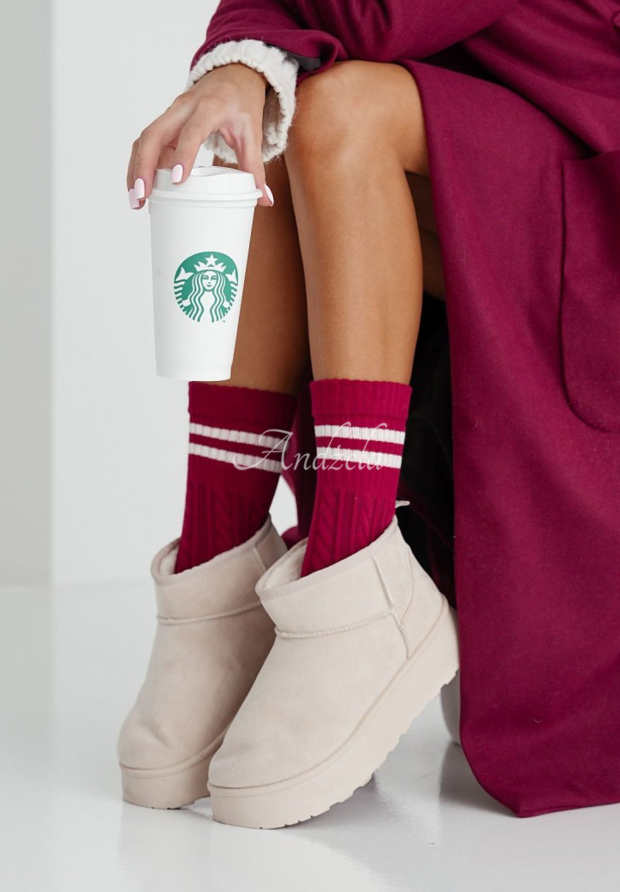 Embellished braided long socks Long Stripes burgundy - Andżela Online Store