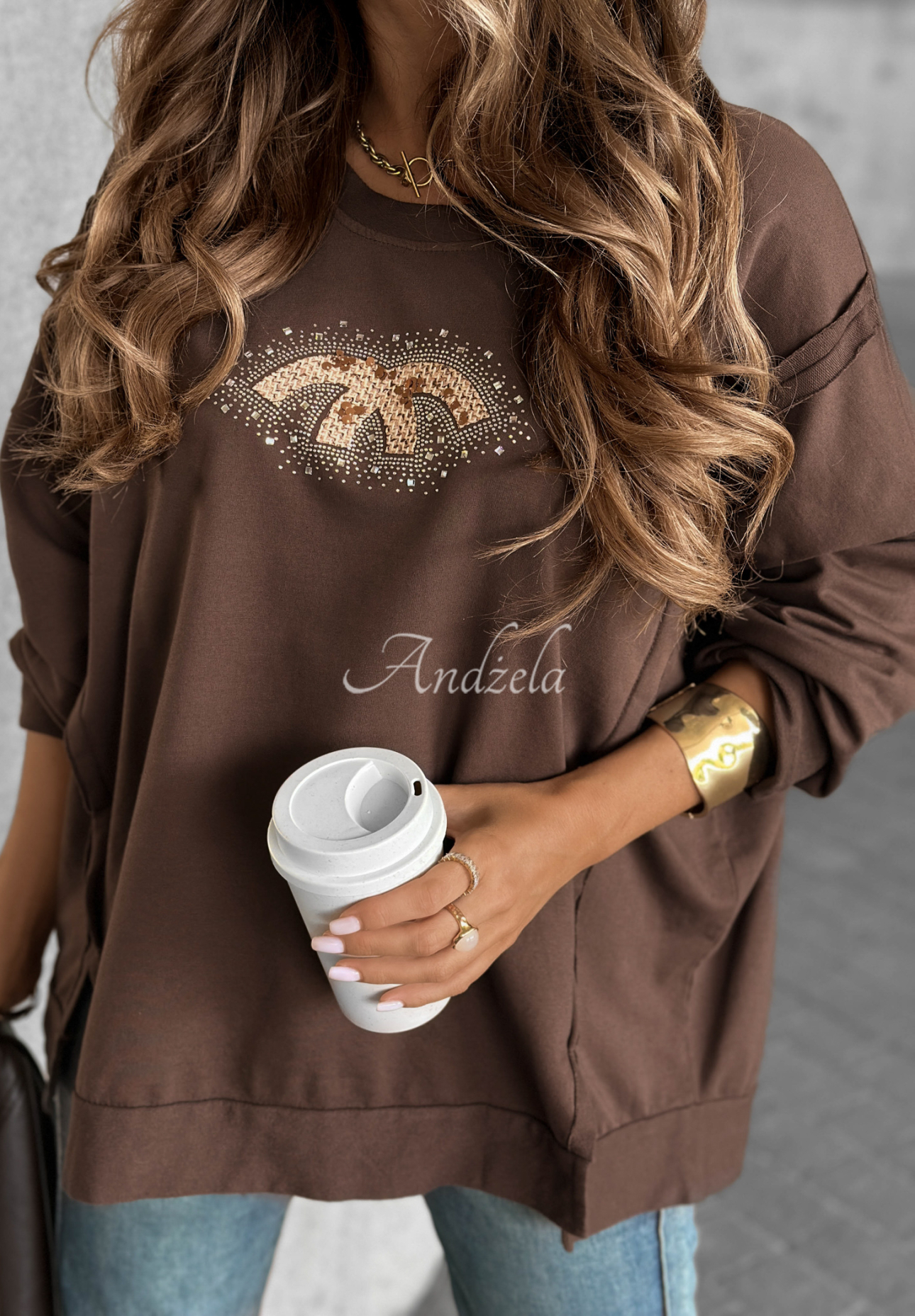 Bluza oversize New Princeton czekoladowa - Andżela Sklep Online