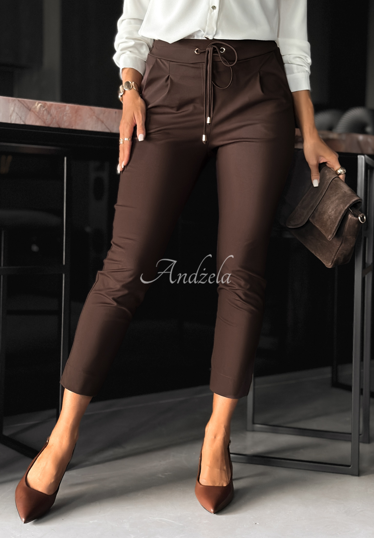 New Mood fabric pants chocolate - Andżela Online Store
