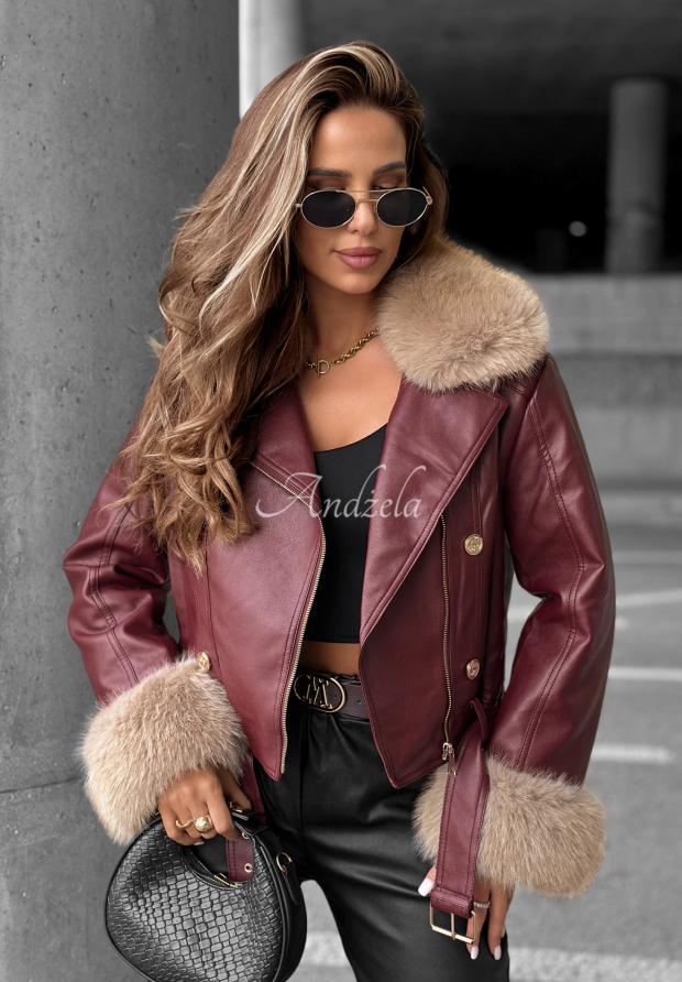 Short leather ramones with fur by The Woodlands burgundy - Andżela ...