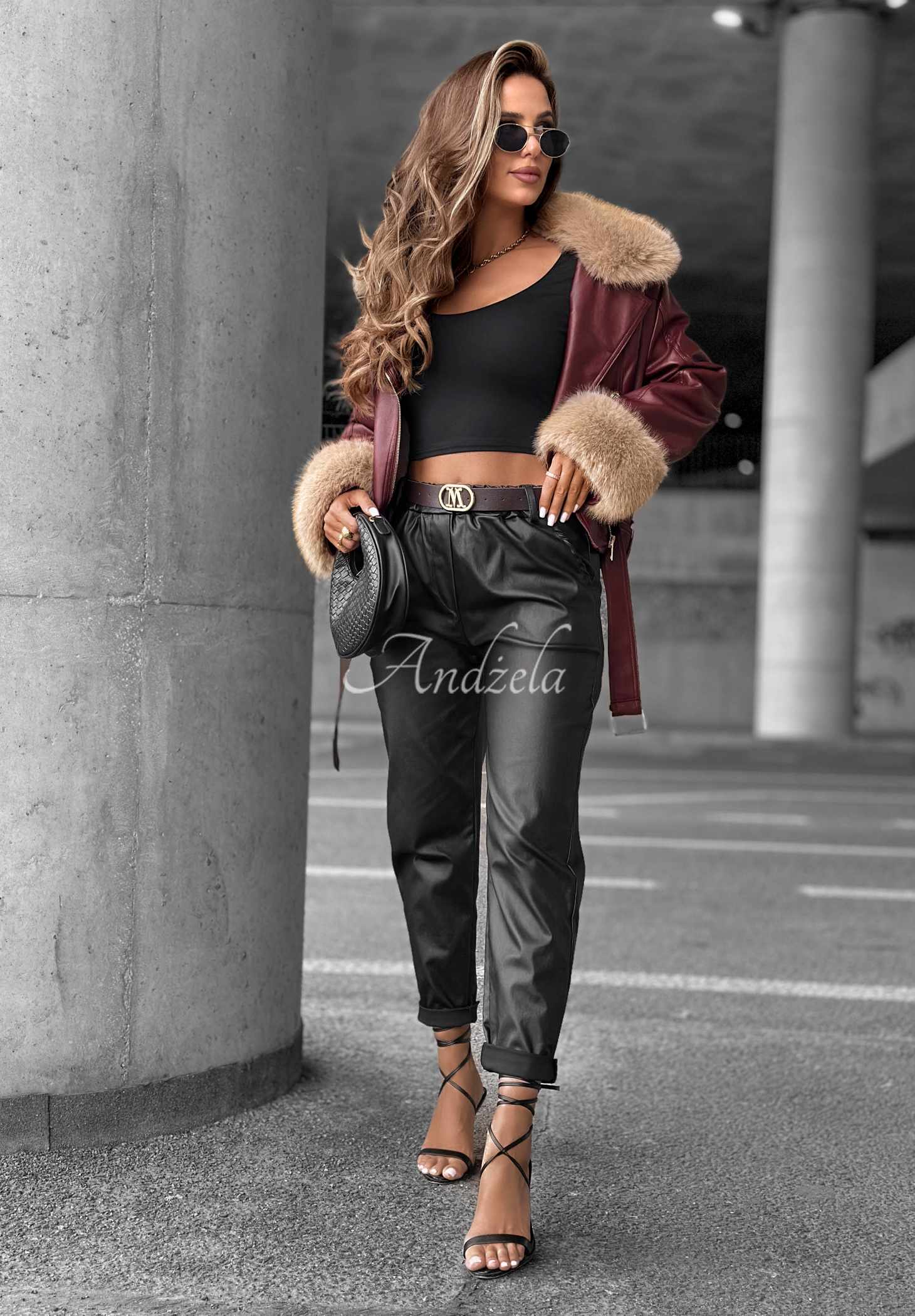 Short leather ramones with fur by The Woodlands burgundy - Andżela ...