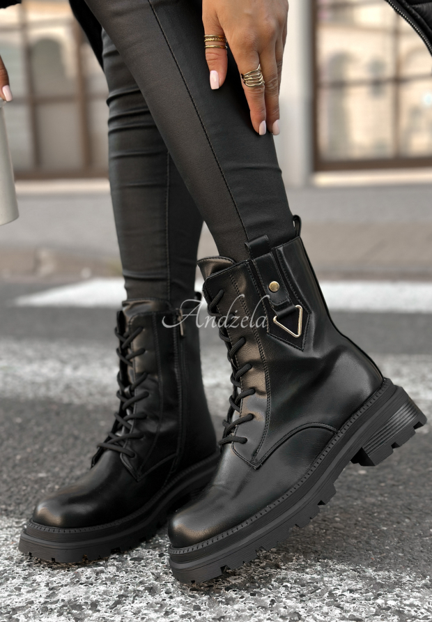 Golden Hours leather bagger boots black - Andżela Online Store