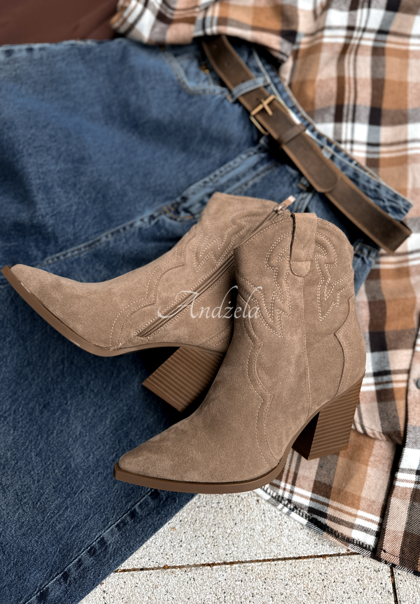 Suede cowboy boots I Moved On beige - Andżela Online Store