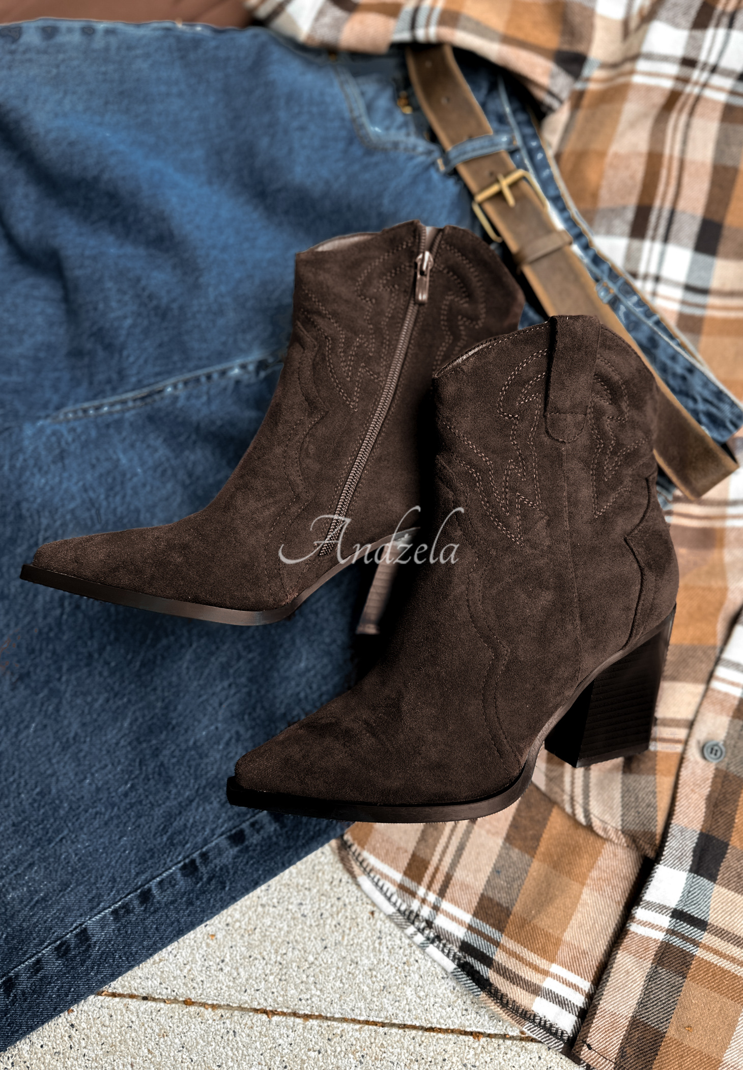 Suede cowboy boots I Moved On chocolate - Andżela Online Store