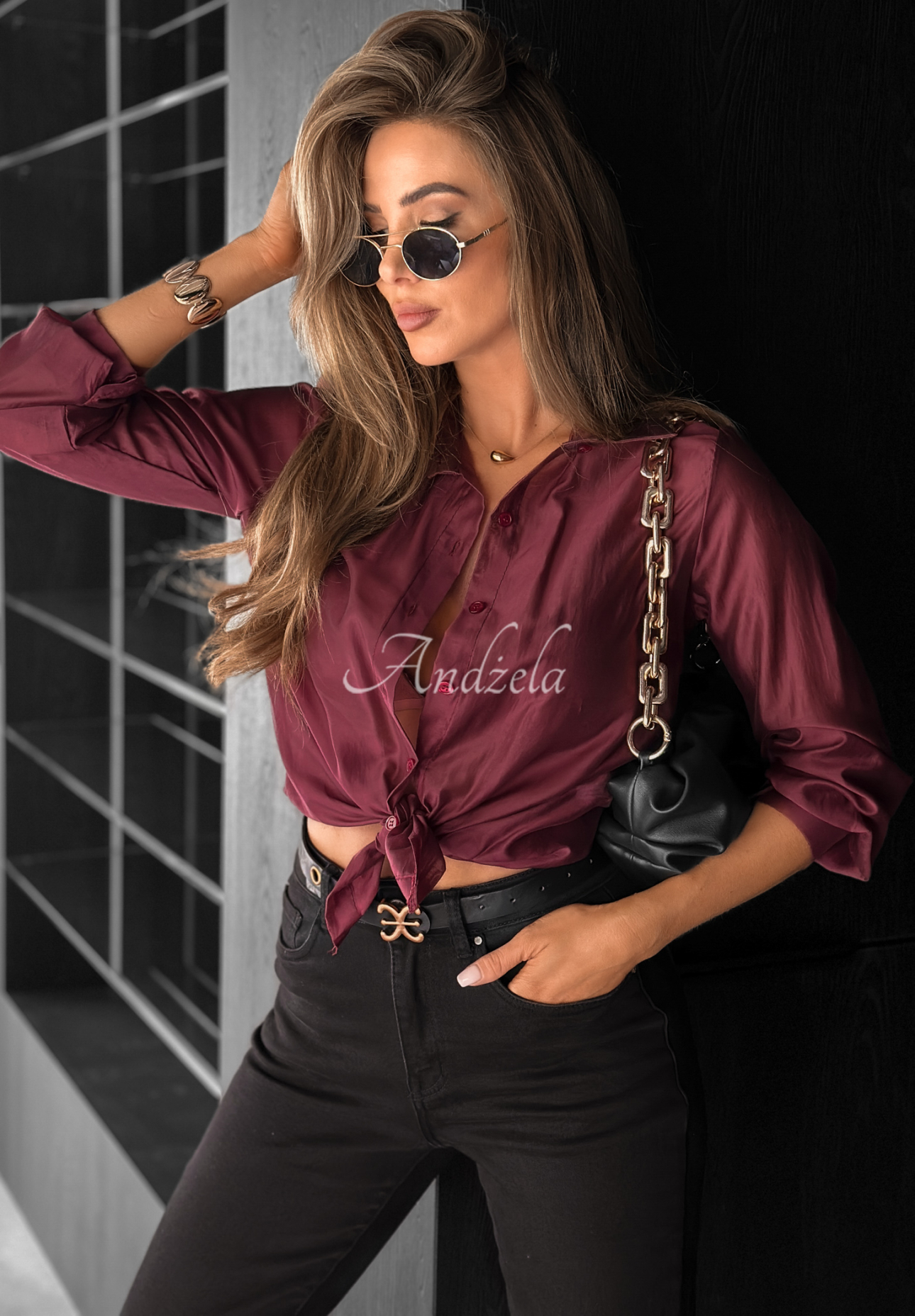 Your Better Side tie shirt burgundy - Andżela Online Store