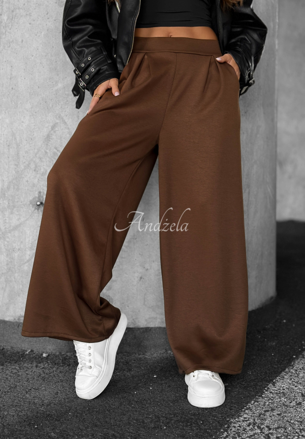 Material wide leg pants Listen Me chocolate - Andżela Online Store