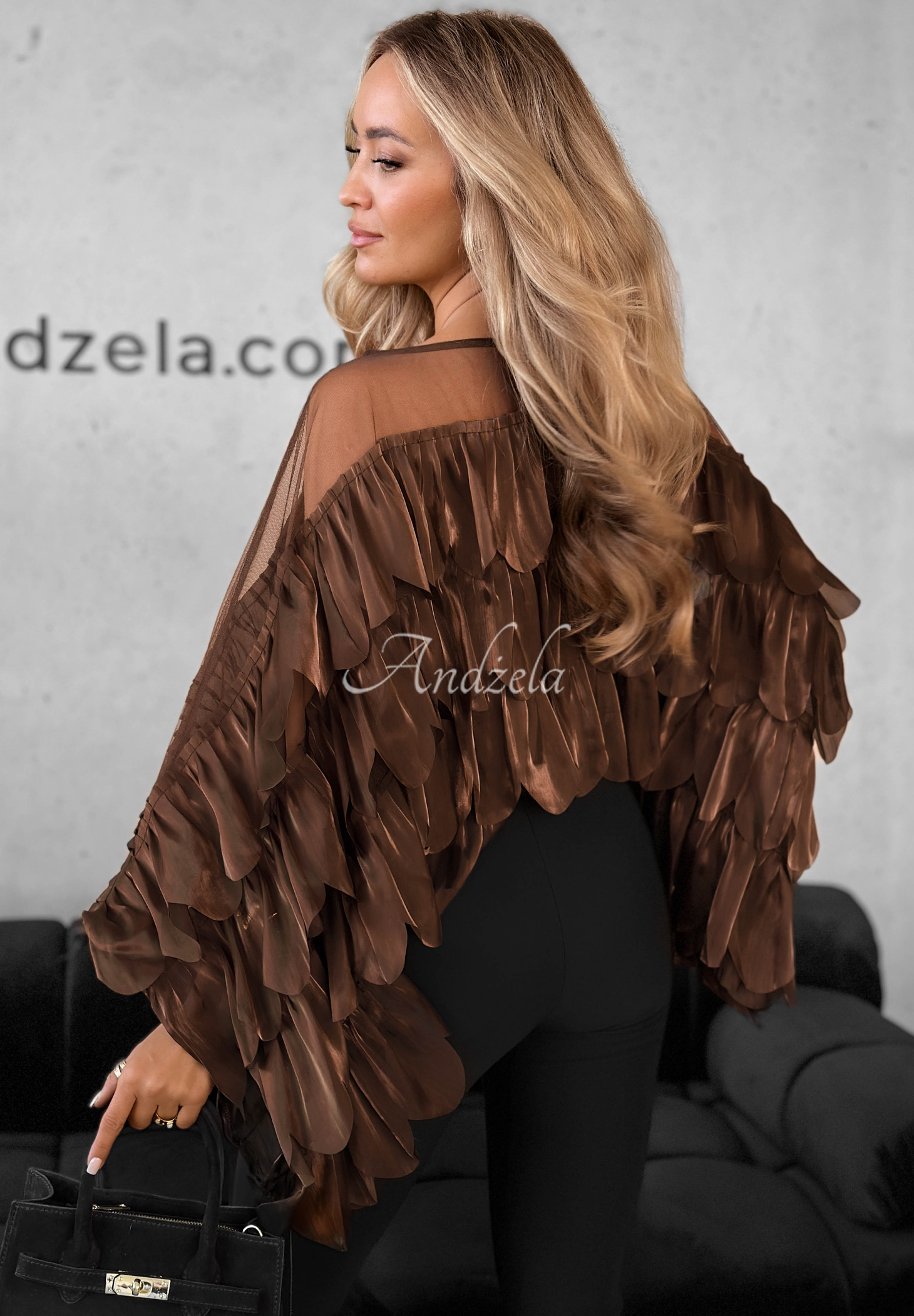 Viscose blouse with ruffles Dating You chocolate - Andżela Online Store