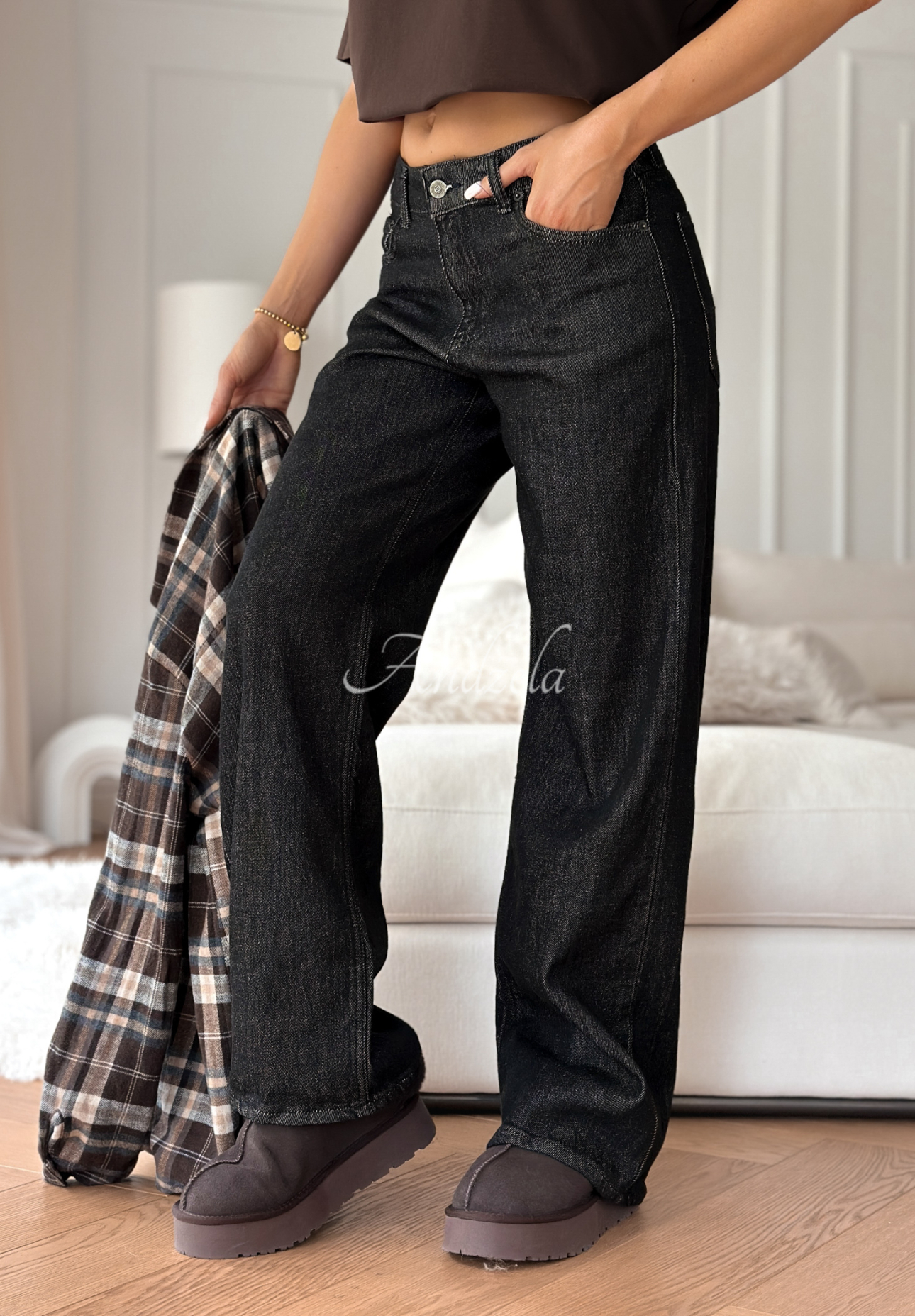Red Flag dark grey wide leg denim pants - Andżela Online Store
