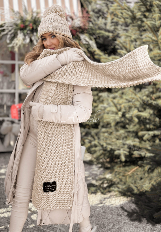 Best Winter Days beige wool hat and scarf set - Andżela Online Store