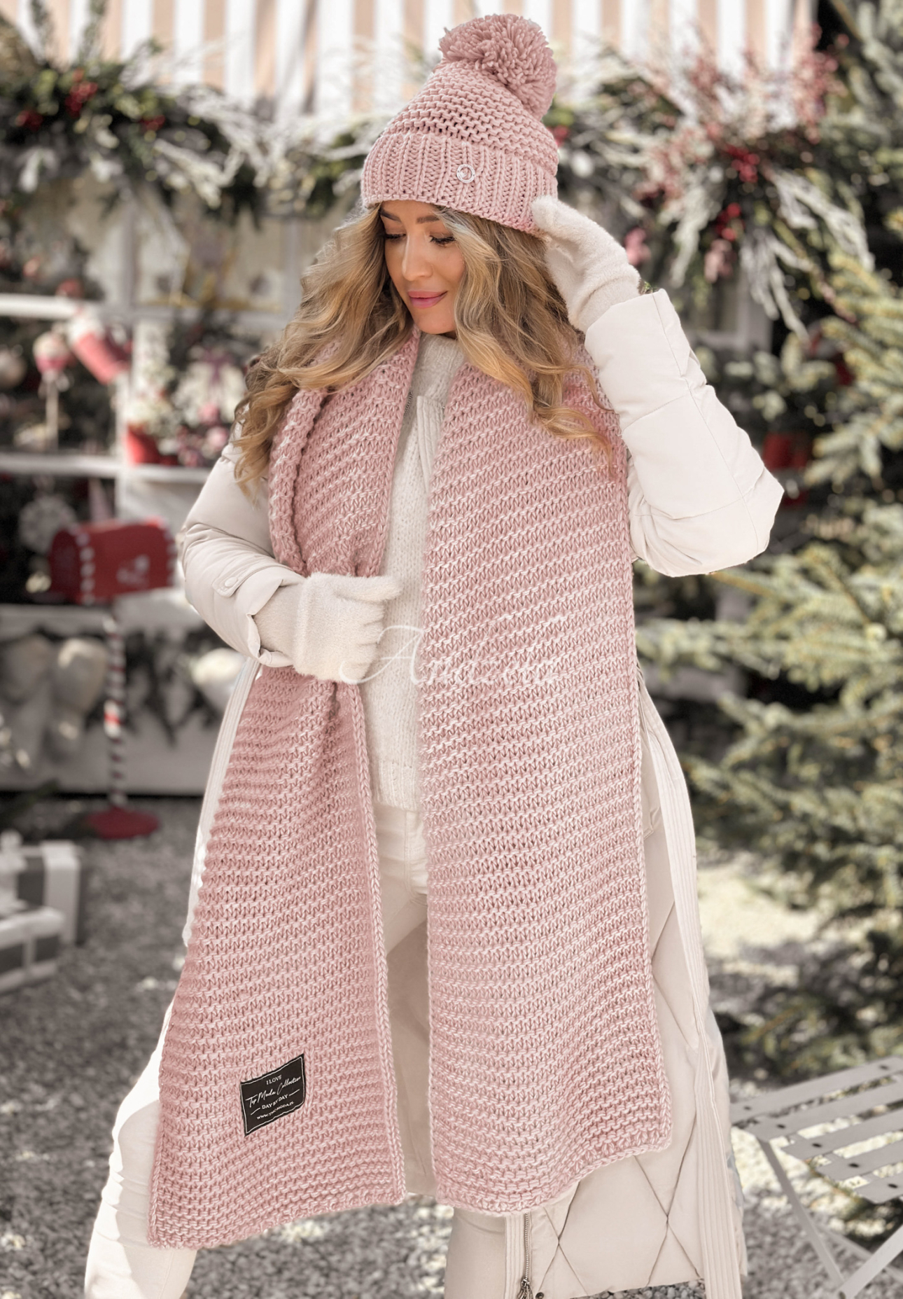 Best Winter Days wool hat and scarf set powder pink - Andżela Online Store