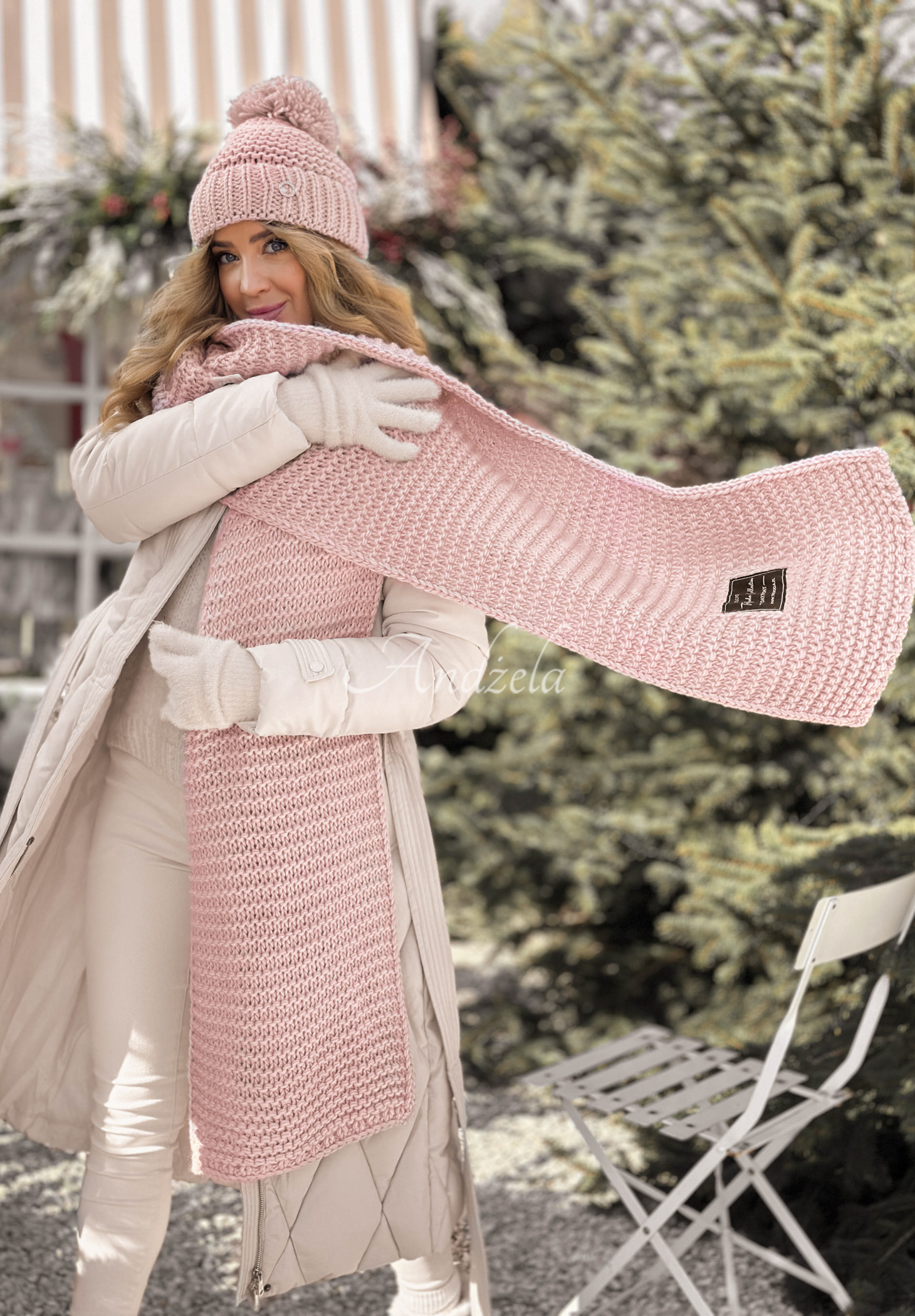 Best Winter Days wool hat and scarf set powder pink - Andżela Online Store