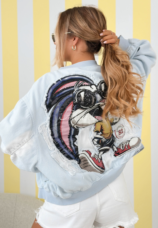 Bomber jacket with patches The Rabbit Lady blue - Andżela Online Store